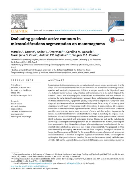 Pdf Evaluating Geodesic Active Contours In Microcalcifications Segmentation On Mammograms