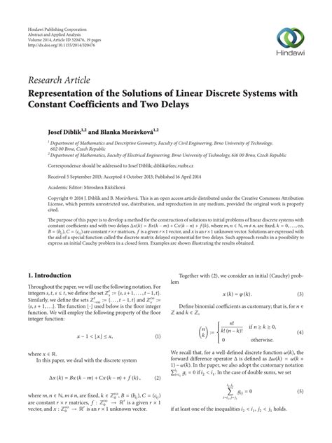 Pdf Representation Of The Solutions Of Linear Discrete Systems With