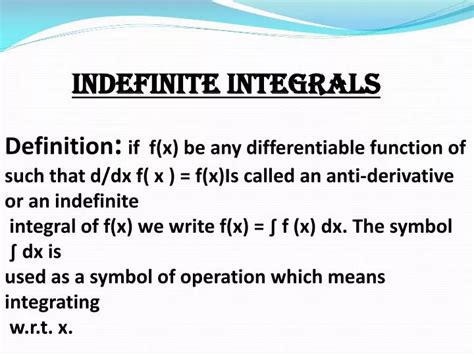 PPT Indefinite Integrals PowerPoint Presentation Free Download ID