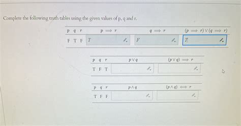 Solved Complete The Following Truth Tables Using The Given