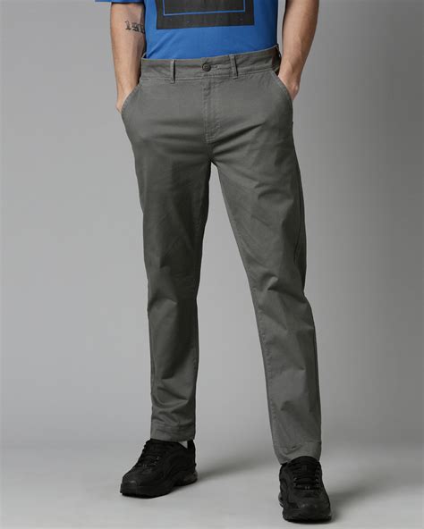 Buy Men S Grey Slim Fit Trousers Online At Bewakoof