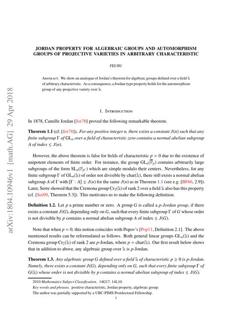 Pdf Jordan Property For Algebraic Groups And Automorphism Groups Of