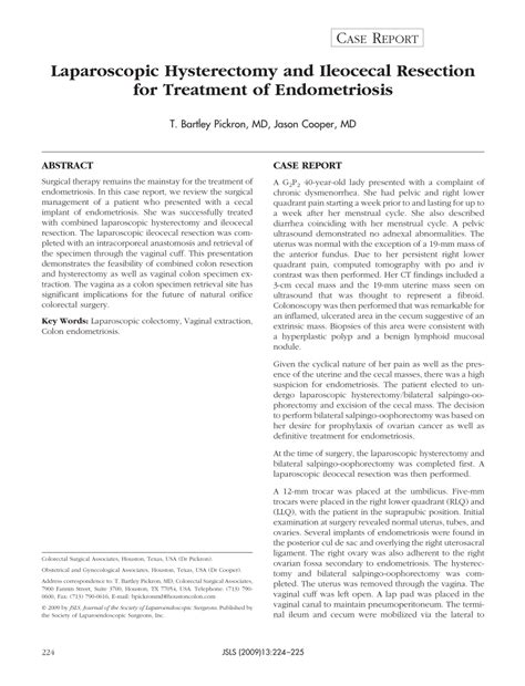 Pdf Laparoscopic Hysterectomy And Ileocecal Resection For Treatment