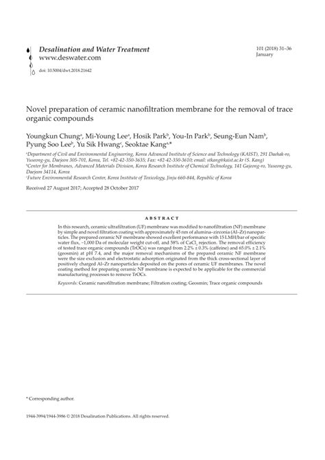 Pdf Novel Preparation Of Ceramic Nanofiltration Membrane For The