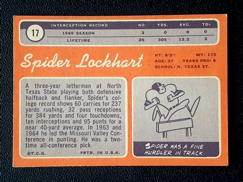 Spider Lockhart 1970 Topps 70 No 17 Ex 51188 Ebay