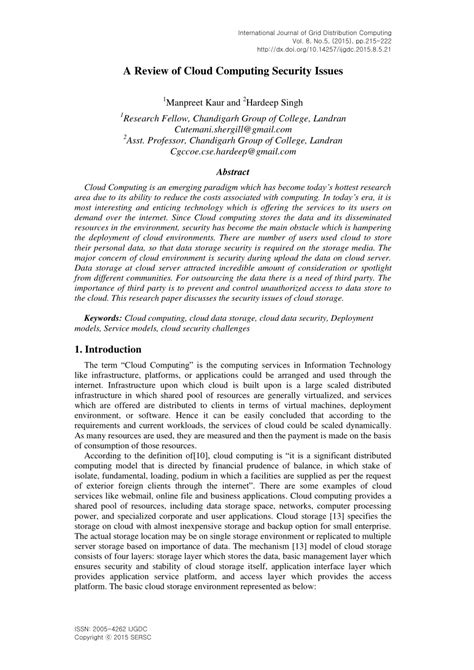 PDF A Review Of Cloud Computing Security Issues