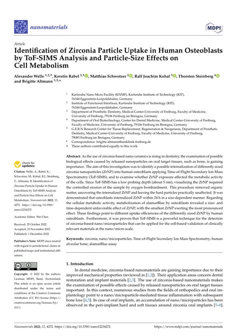 Pdf Identification Of Zirconia Particle Uptake In Human Osteoblasts