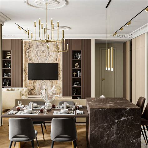 Интерьер 2022 2023 Гостиная Кухня Остров на кухне Мрамор в интерьере Дизайн интерьера