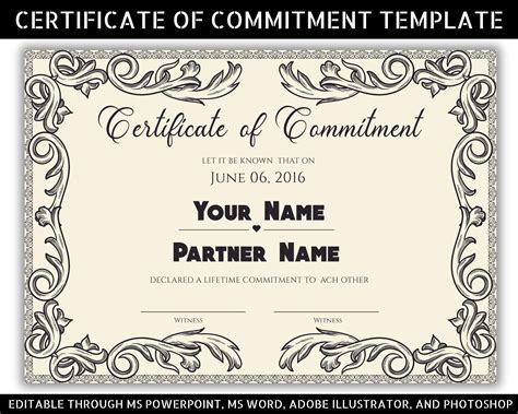 Printable Commitment Ceremony Certificates Templates Printable Ac Nz