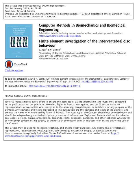 Pdf Finite Element Investigation Of The Intervertebral Disc Behaviour
