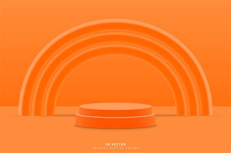 추상 주황색 3d 실린더 연단 또는 제품 디스플레이 스탠드 디자인에는 3개의 3d 원 모양 배경이 있습니다 제품 프리젠테이션