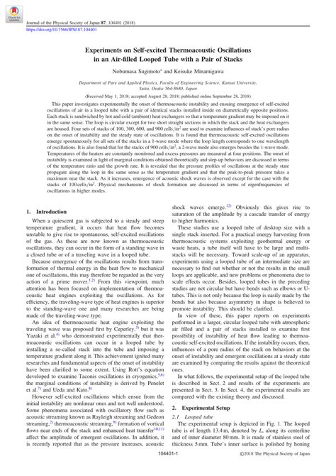 Pdf Experiments On Self Excited Thermoacoustic Oscillations In An Air Filled Looped Tube With