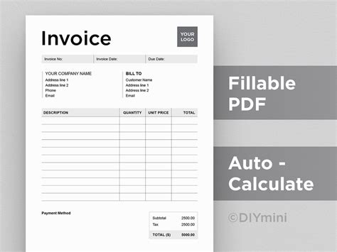 Invoice Template Editable Fillable PDF Template Auto Etsy Invoice Template Pdf Templates