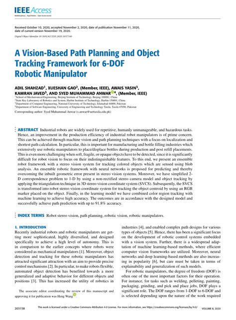 Pdf A Vision Based Path Planning And Object Tracking Framework For 6