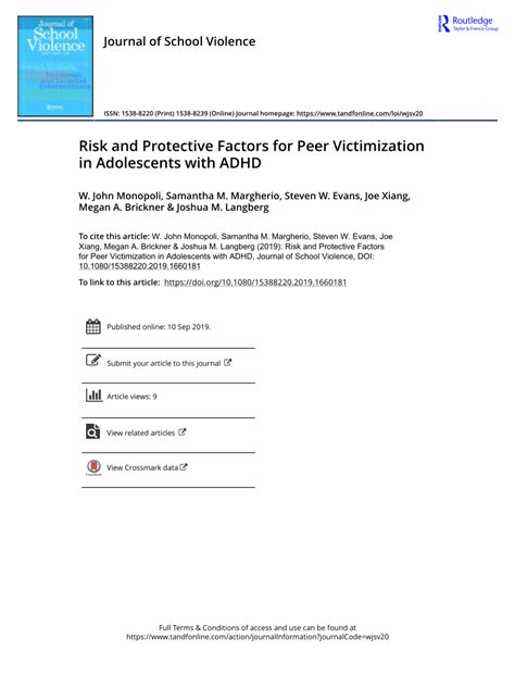 Pdf Risk And Protective Factors For Peer Victimization In Adolescents With Adhd