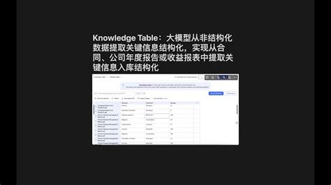 Knowledge Table：大模型从非结构化文档数据提取关键信息结构化，实现从合同、公司年度报告或收益报表中提取关键信息入库结构化 Youtube