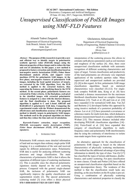 Pdf Unsupervised Classification Of Polsar Images Using Nmf Fld Features