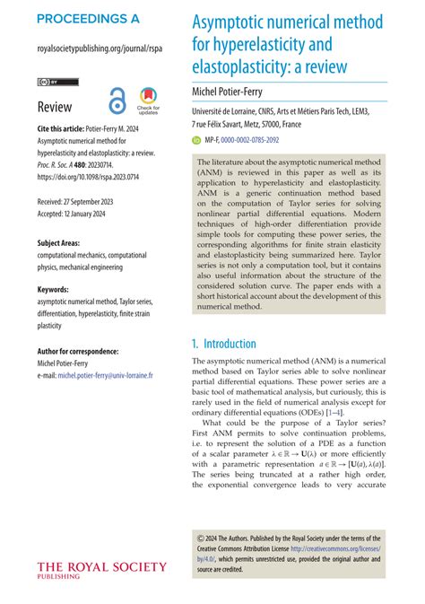 Pdf Asymptotic Numerical Method For Hyperelasticity And