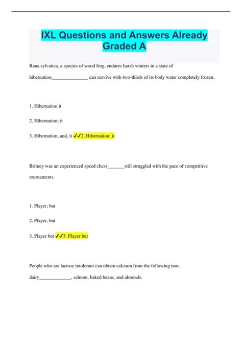 IXL Questions And Answers Already Graded A IXL Stuvia US