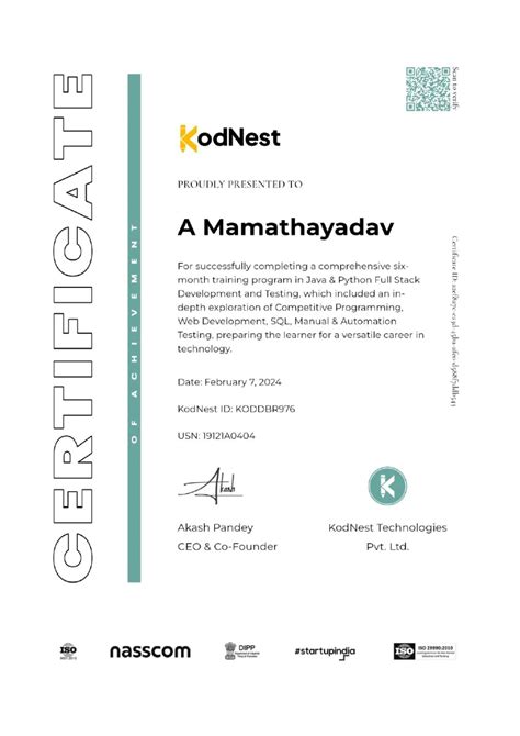 mamatha yadav on linkedin completed java full stack course at kodnest