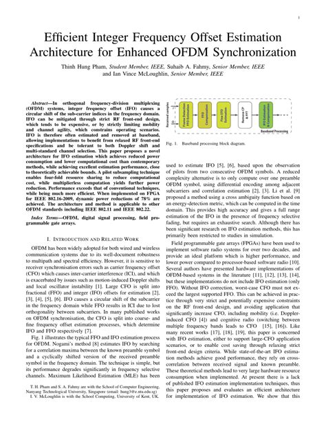 pdf efficient integer frequency offset estimation architecture for