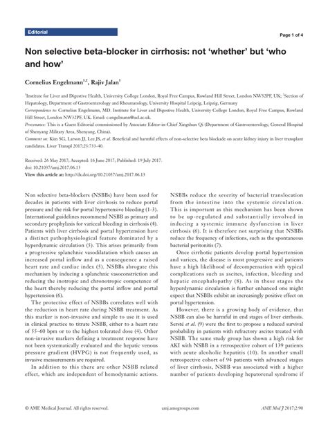 Pdf Non Selective Beta Blocker In Cirrhosis Not ‘whether But ‘who And How
