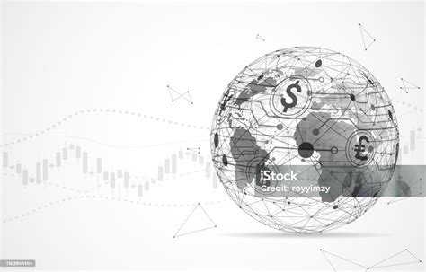 글로벌 네트워크 연결 통화 동전 송금 글로벌 비즈니스의 세계지도 지점 및 라인 구성 개념 벡터 일러스트레이션 3차원 형태에 대한
