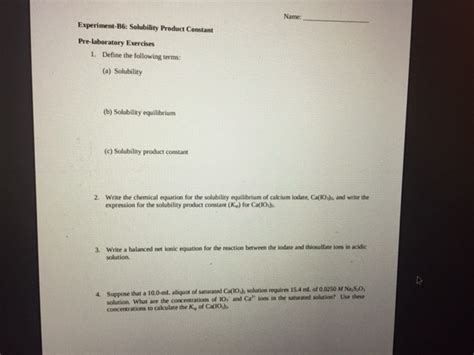Solved Experiment B6 Determination Of Solubility Product