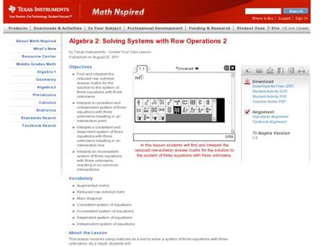 solving systems with row operations 2 lesson plan for 9th 12th grade