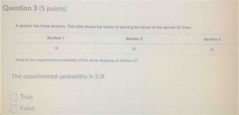 Question 3 5 Points A Spinner Has Three Sections This Table Shows