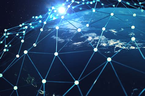 3d 렌더링 공간에서 지구를 통해 네트워크와 데이터 교환 연결 라인 지구 지구 주위 블루 일출입니다 글로벌 국제 연결입니다