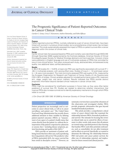 Pdf The Prognostic Significance Of Patient Reported Outcomes In Cancer Clinical Trials