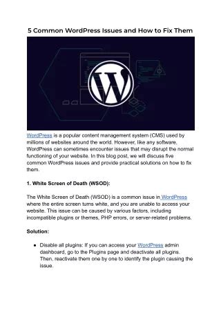 PPT 5 Common WordPress Issues And How To Fix Them PowerPoint Presentation ID 12099341
