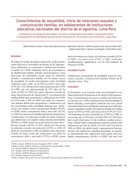 Conocimientos De Sexualidad Inicio De Relaciones Sexuales Y