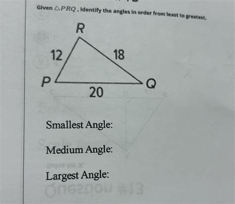 solved given prq identify the angles in order from least to greatest