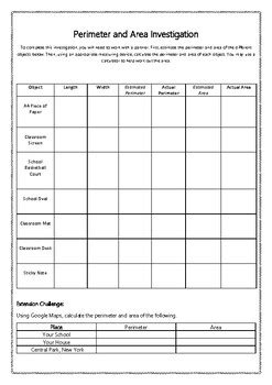 Perimeter And Area Investigation By Ben Matthews TPT