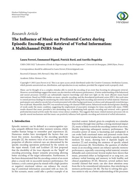 Pdf The Influence Of Music On Prefrontal Cortex During Episodic Encoding And Retrieval Of