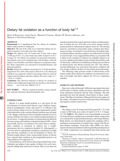 Pdf Dietary Fat Oxidation As A Function Of Body Fat