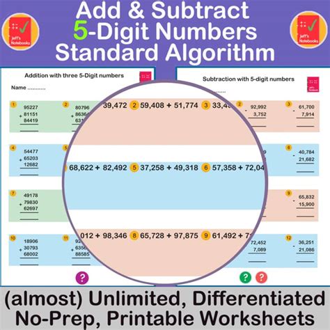 Add And Subtract 5 Digit Numbers Standard Algorithm By Jeffs Notebooks