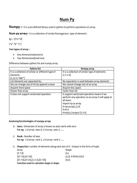 Num Py Notes Pdf