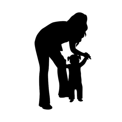 Silueta De Madre E Hijo Dibujada A Mano Vector Premium