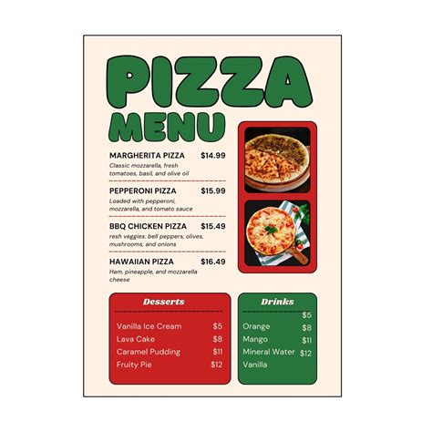 Restaurant Pizza Menu Template In Canva Editable A4 Menu With Prices