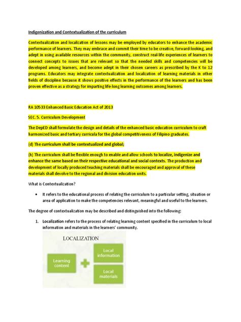 Indigenization And Contextualization Of The Curriculum Pdf Curriculum Learning