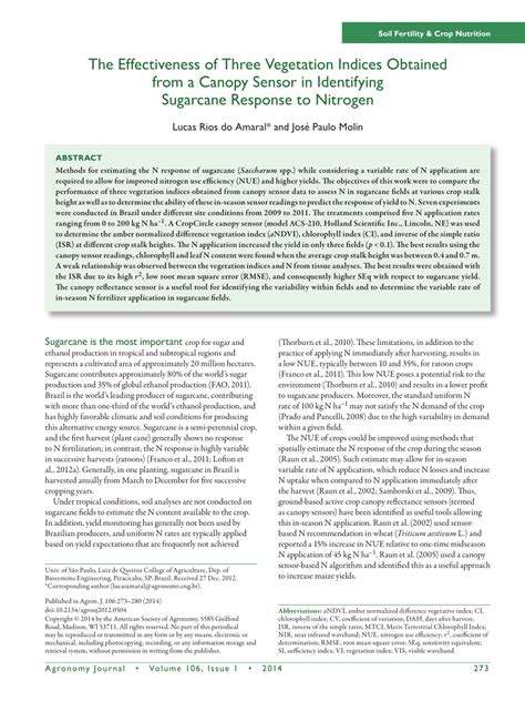 Pdf The Effectiveness Of Three Vegetation Indices Obtained From A Canopy Sensor In Identifying