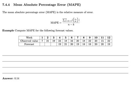 Solved 744 Mean Absolute Percentage Error Mape The Mean