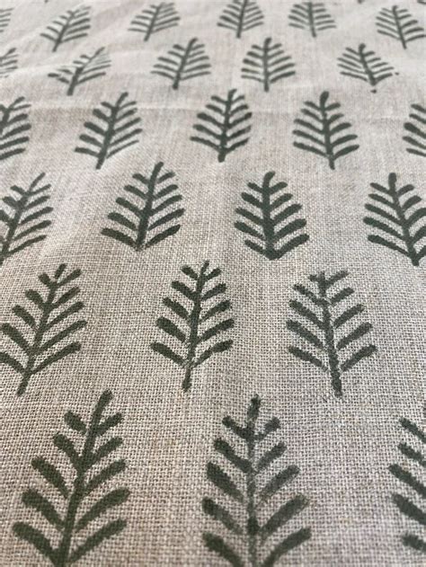 Diane Beige And Black Hand Block Printed Linen Fabric By The Yard
