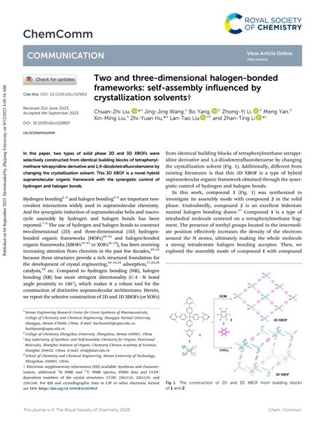 Pdf Two And Three Dimensional Halogen Bonded Frameworks Self