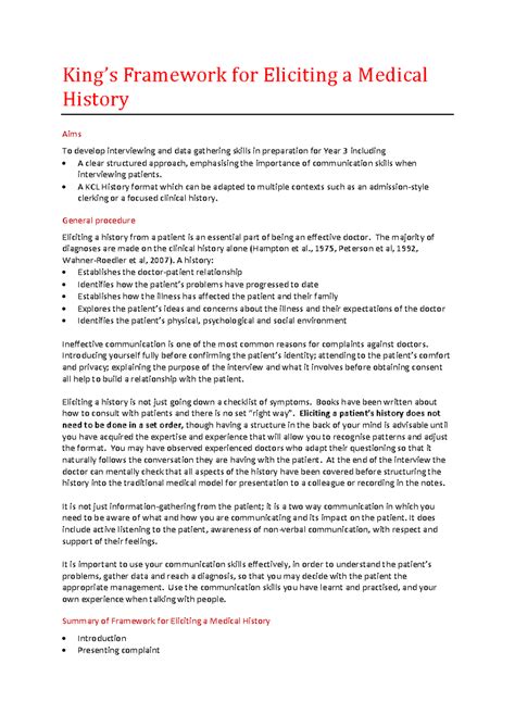 kcl framework for eliciting a medical history copy king s framework
