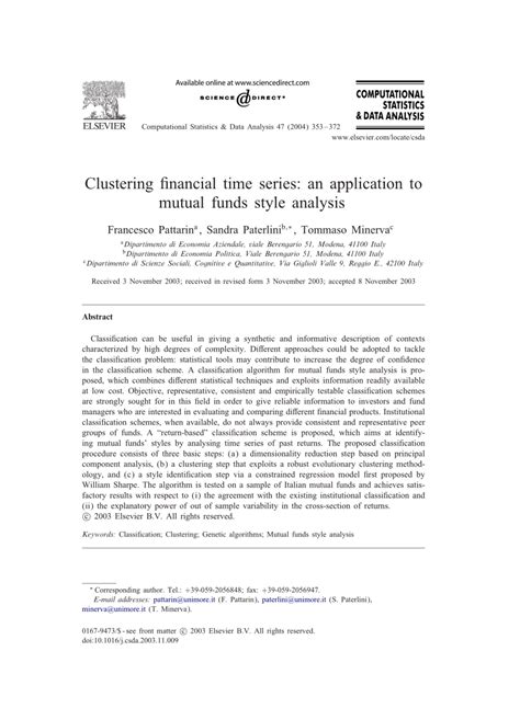 pdf clustering financial time series an application to mutual funds