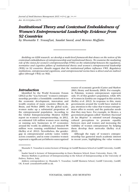 Pdf Institutional Theory And Contextual Embeddedness Of Womens Entrepreneurial Leadership